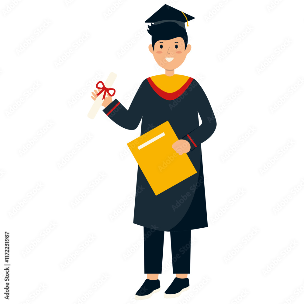 Person Graduation From University Character. Person Get Diploma ...