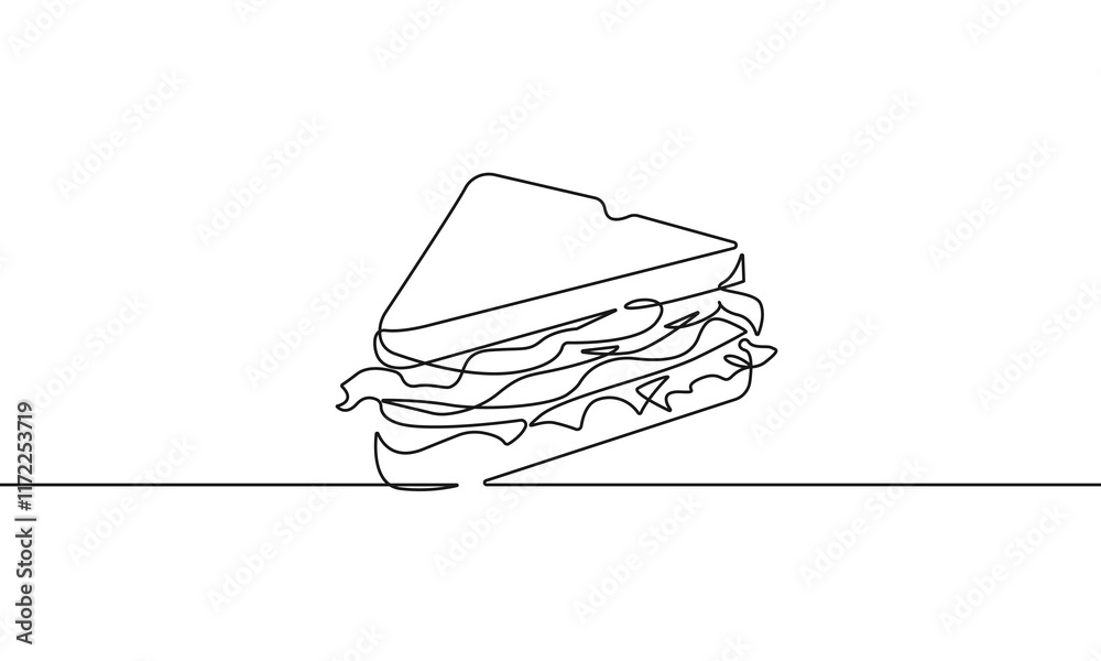 Sandwich Continuous Line Drawing. Fast Food Continuous One Line Drawing ...