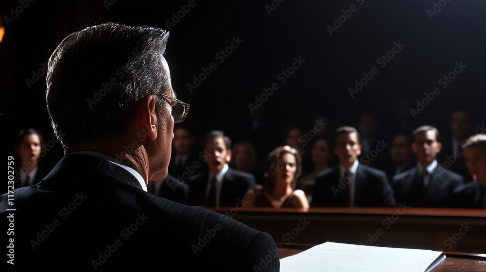 Judge addressing jury in a courtroom setting. Stock Illustration ...