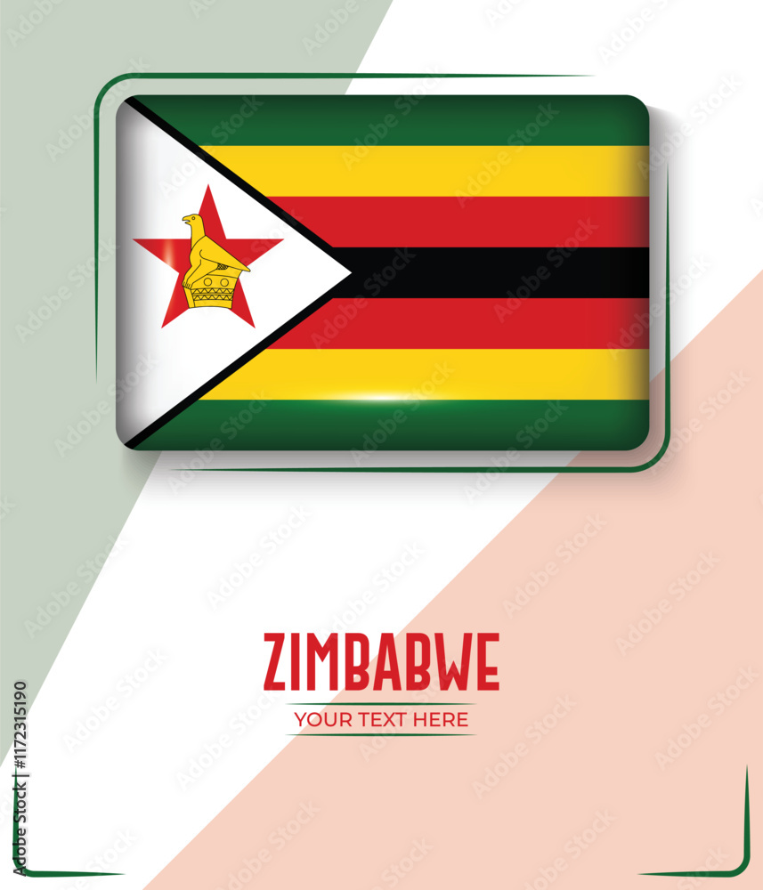 Flag of Zimbabwe isolated on White background with Text. Banner, Poster ...