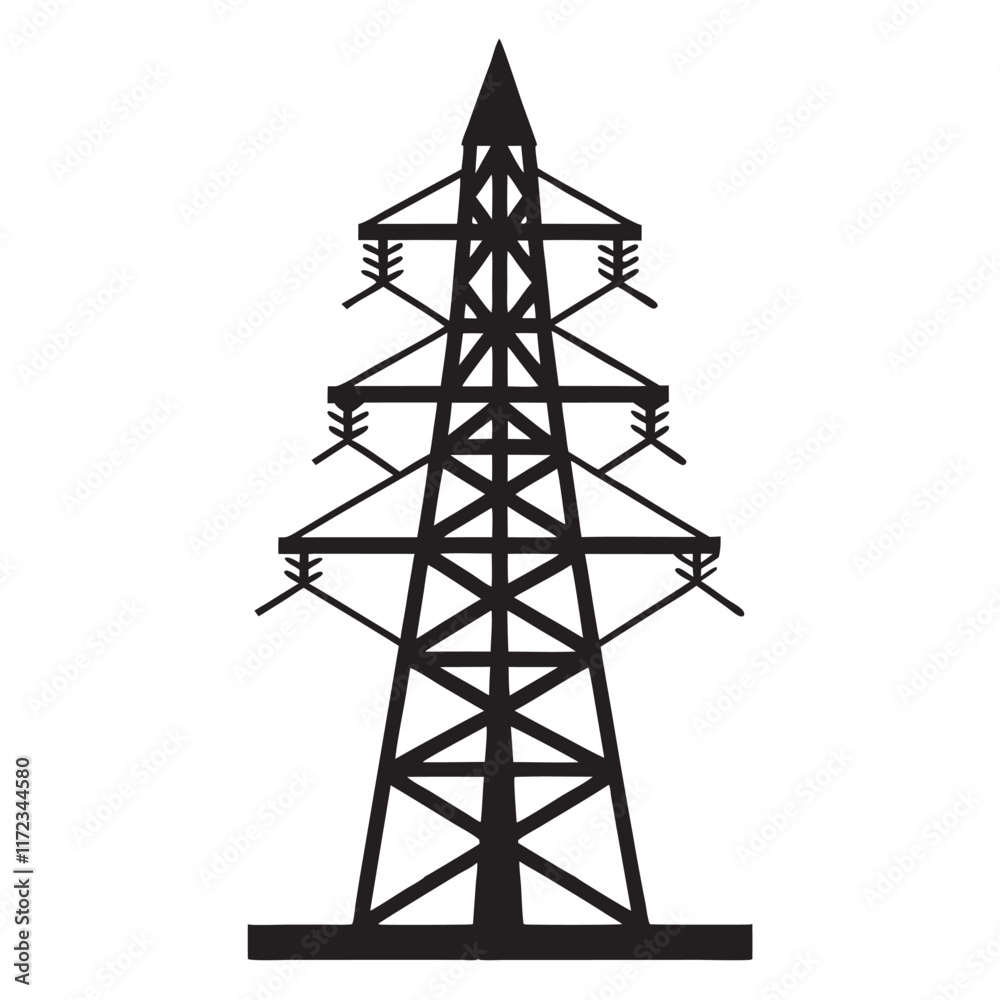 Print Power tower silhouette Vector illustration Transmission tower ...