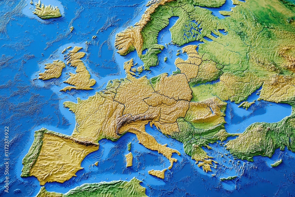 Detailed Relief Map of Europe Showcasing Physical Geography ...