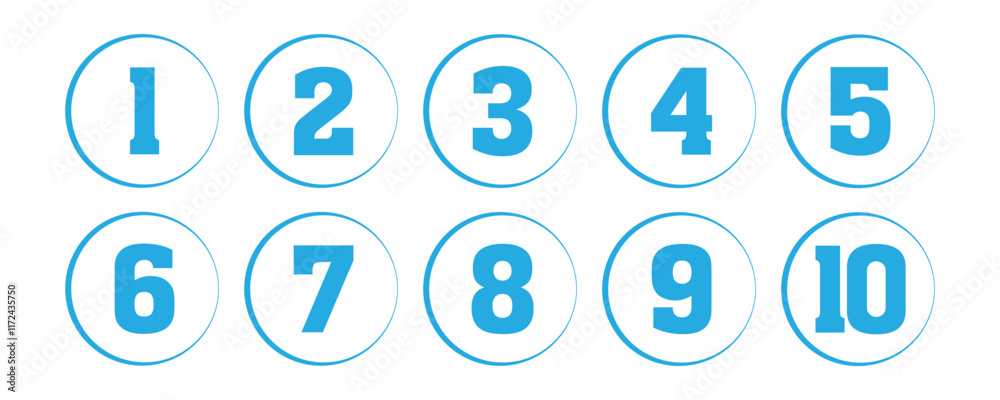 Set of 1 to 9 numbers simple design isolated. Typography set of rounds ...