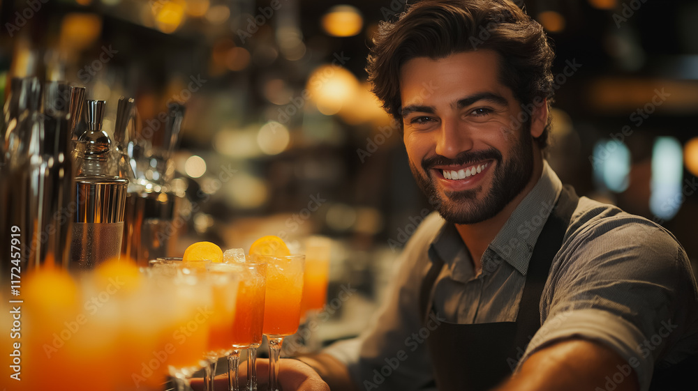 Bartender's Delight: A handsome bartender beams with warmth and ...