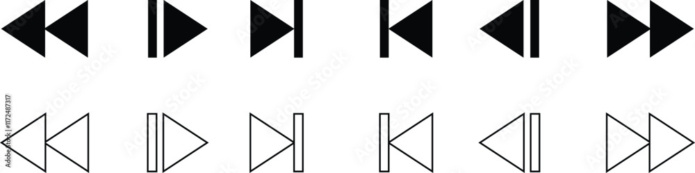 Media control icons set. Play fast next stop, forward, rewind symbols. Vector interface ...