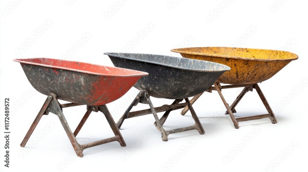 Collection of Construction Wheelbarrow front view full length on white ...