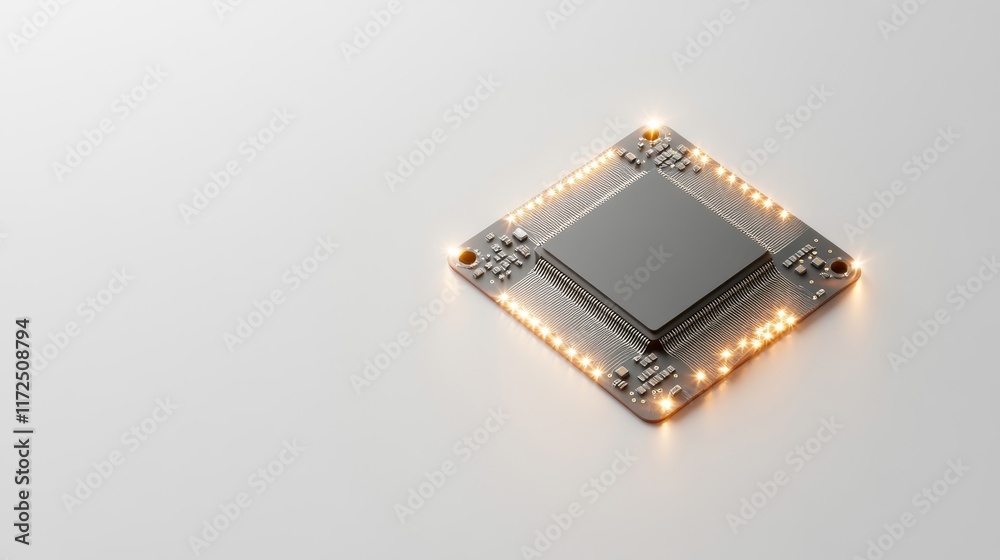 High-Tech Circuit Board with Illuminated LED Edges and Central Processing Unit for Modern ...