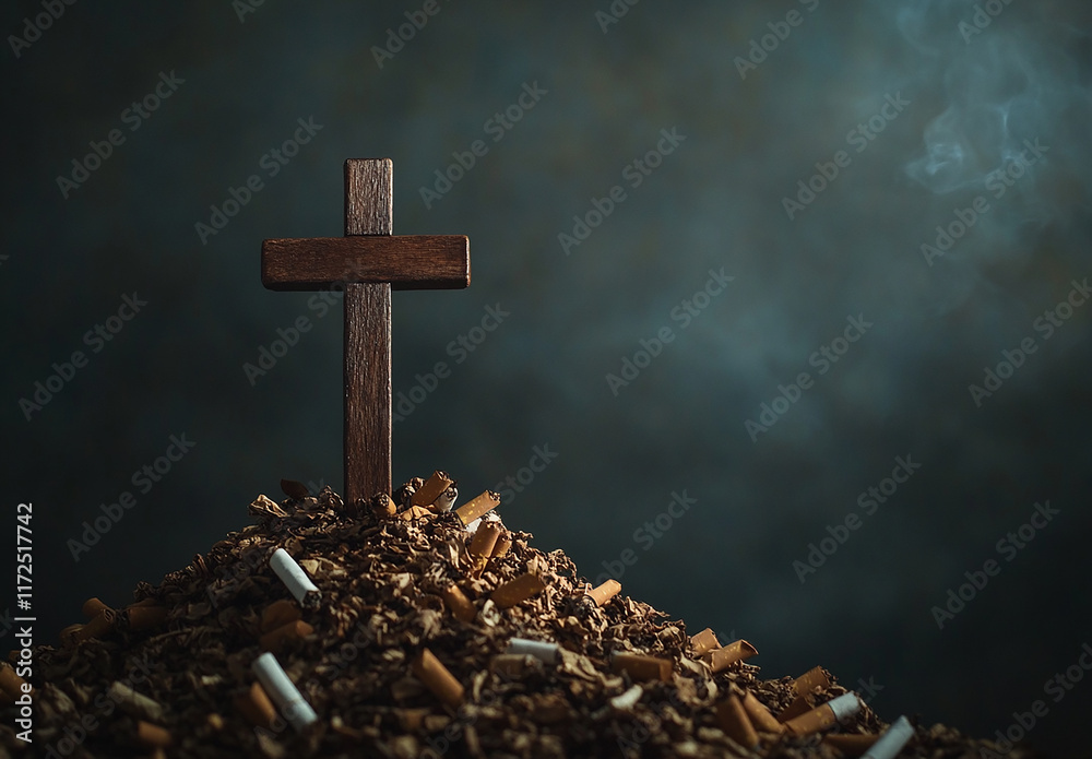 Symbolic Image Representing the Fight Against Smoking: A Wooden Cross ...