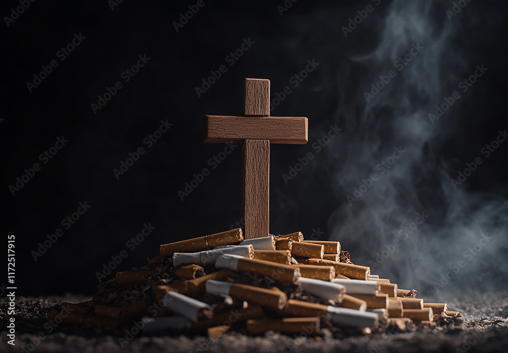 Symbolic Image Representing the Fight Against Smoking: A Wooden Cross ...