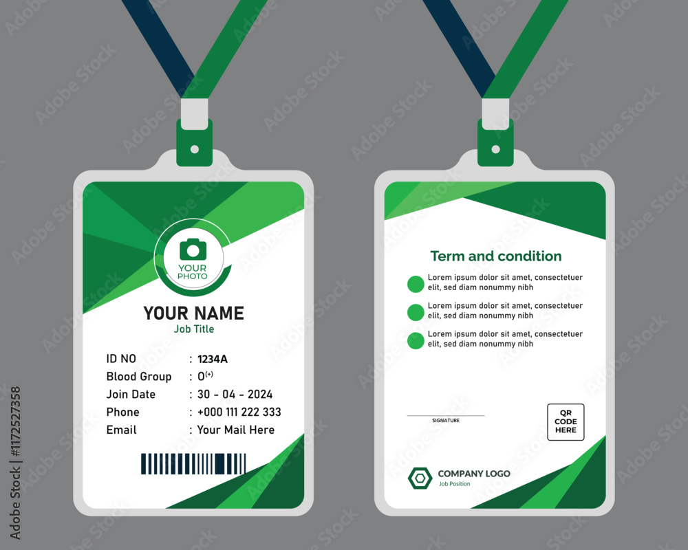 professional corporate id card template, clean green id card design ...