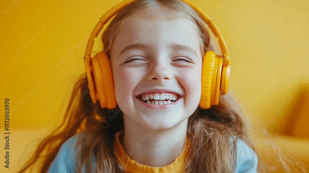 Young girl with hearing impairment joyfully using subtitles while ...