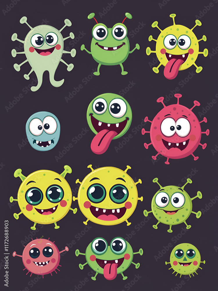 Bacteria, microbes, cute germs and viruses isolated cartoon vector ...