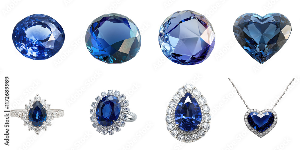 Set of sapphire png mockup in 3d without background for valentine ...