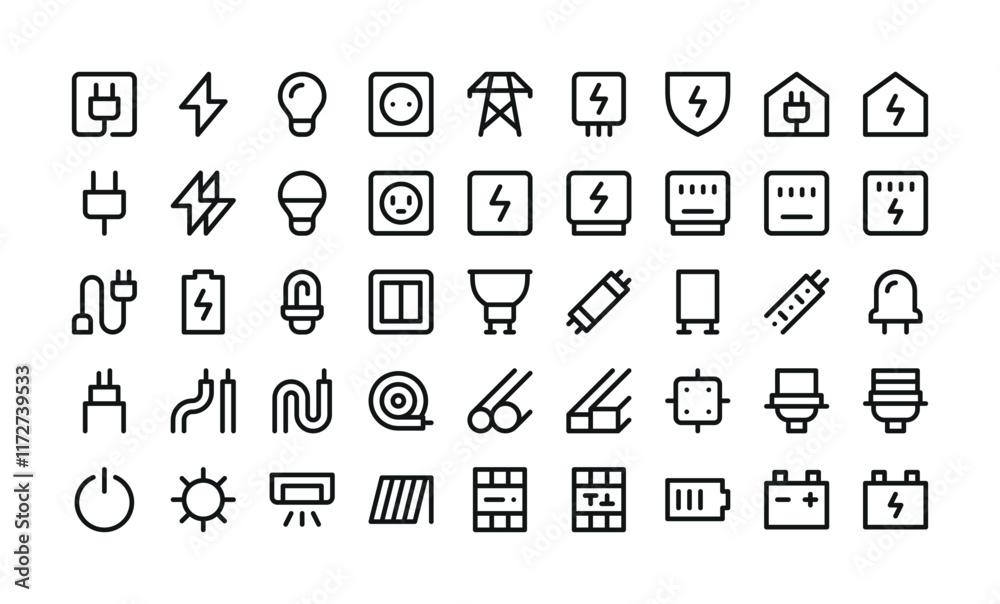Electricity UI icons set. Set of electric power, led lamp, electrical ...