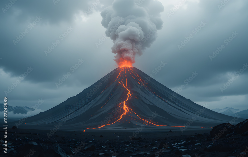 balance of calm and power as a volcano gracefully transition eruption ...