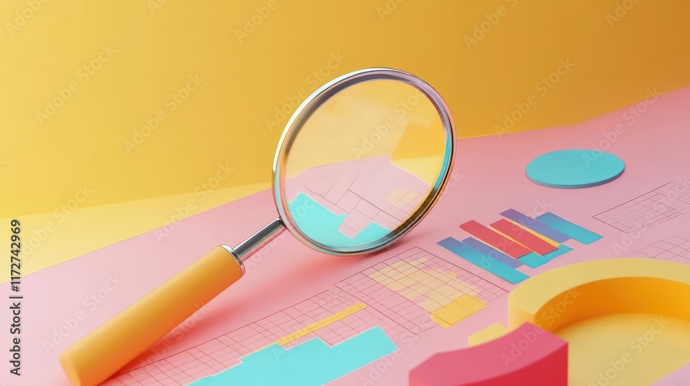 Market Analysis: Magnifying glass over charts and graphs. paper cut Art ...