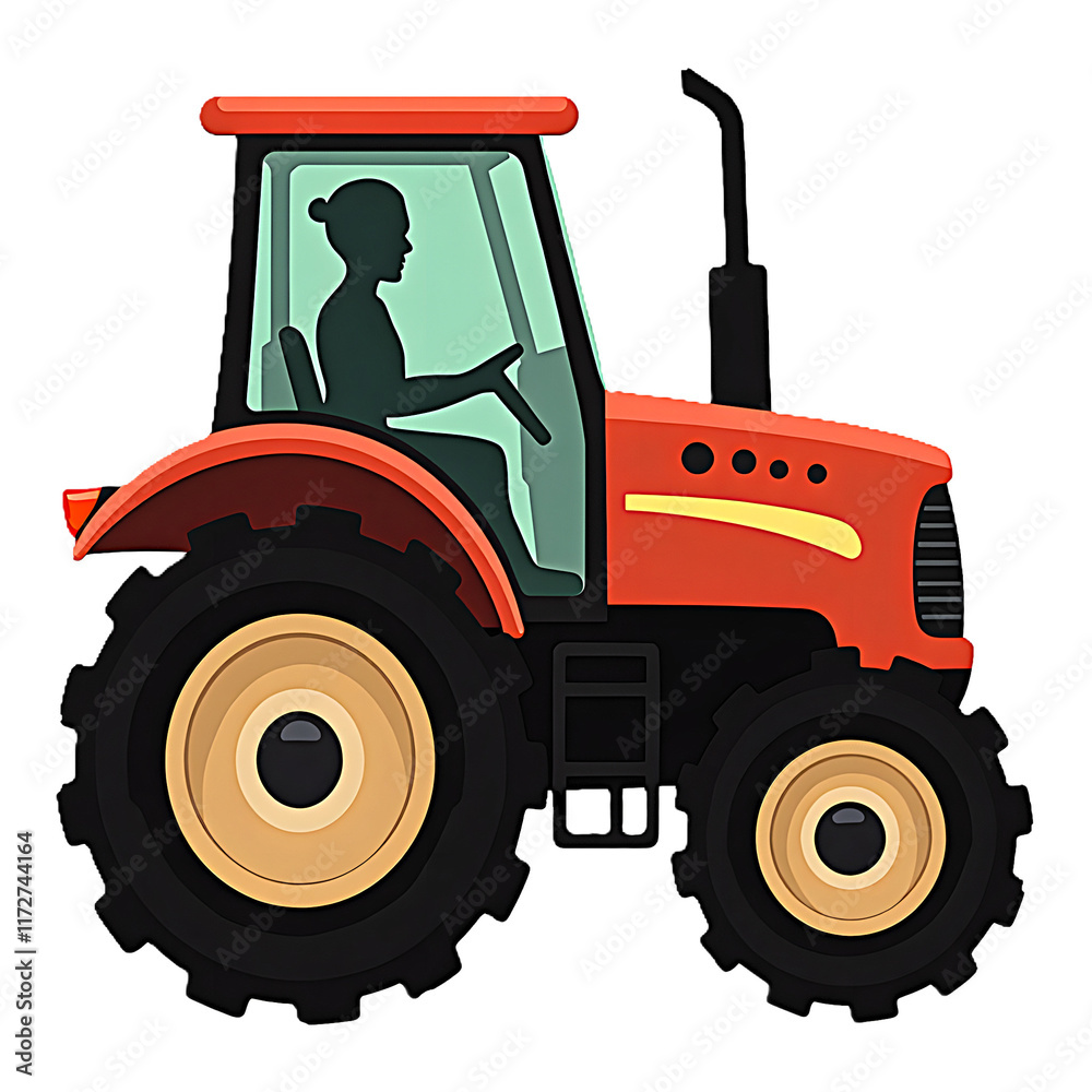 Cartoon wheeled tractor, animated style, with driver, transparent ...