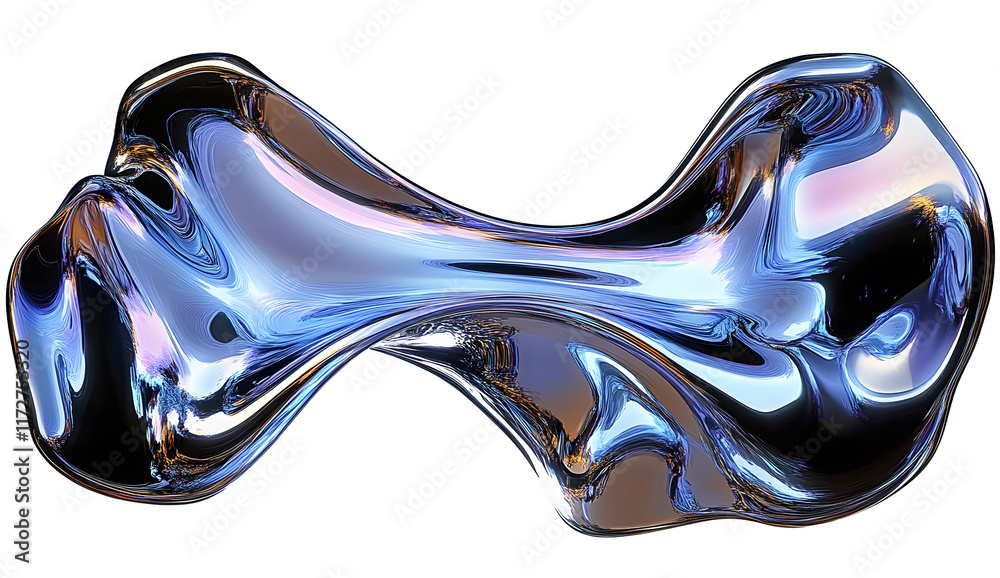 Abstract futuristic 3D chrome liquid background, surreal hologram ...