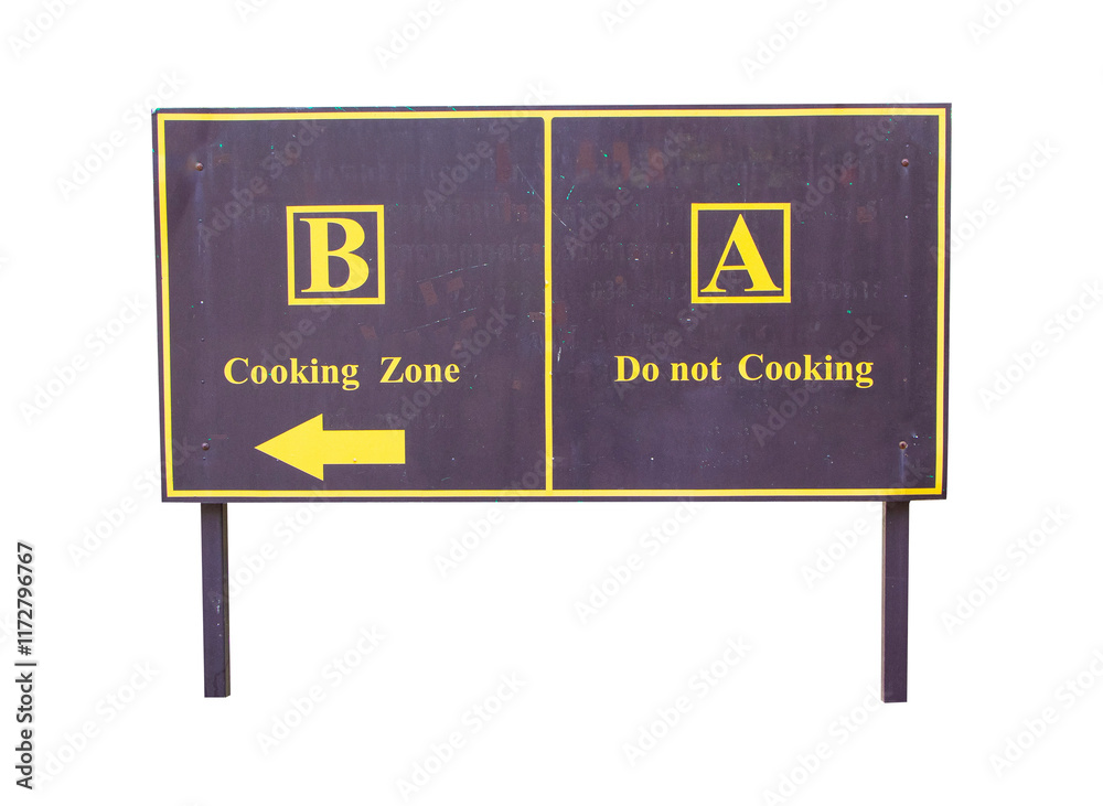 Zone A and B signs brown aluminum with yellow letters Do not Cooking ...