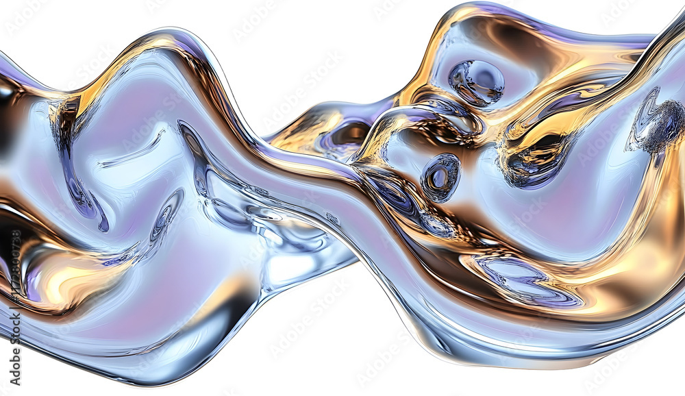 Abstract futuristic 3D chrome liquid background, surreal hologram ...