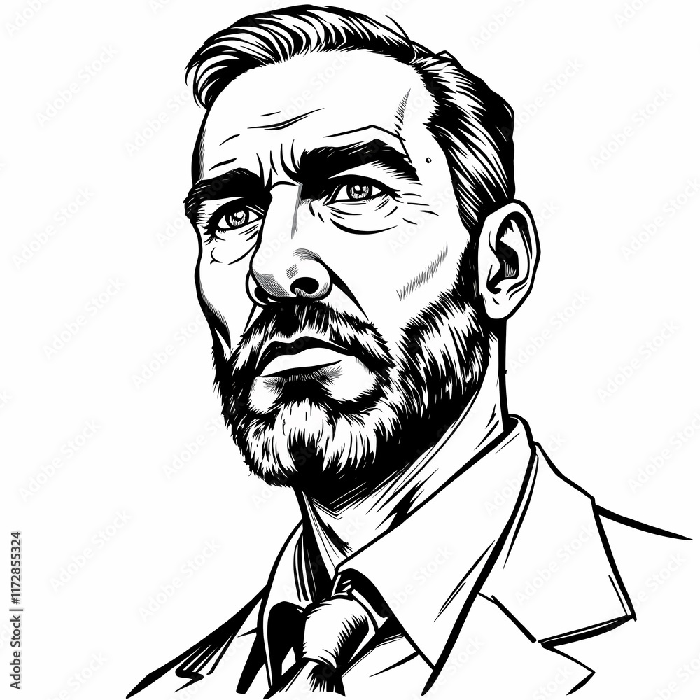 Intriguing Gaze: A captivating illustration of a man with a determined ...