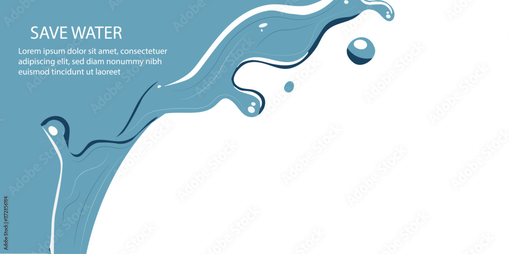 Water Conservation banner isolated on white background. Minimalist blue ...