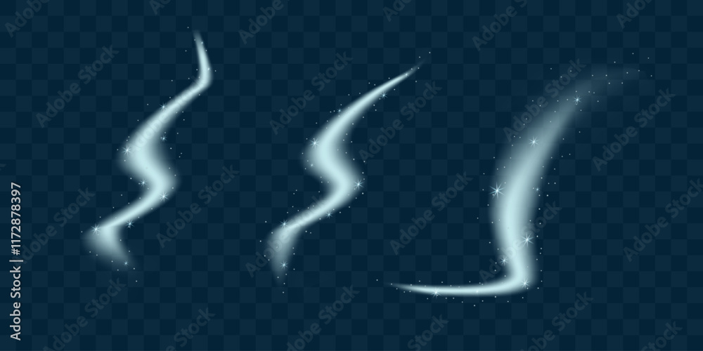 Realistic set of snow air flows. Cold wind, snow swirl. Realistic 3d ...