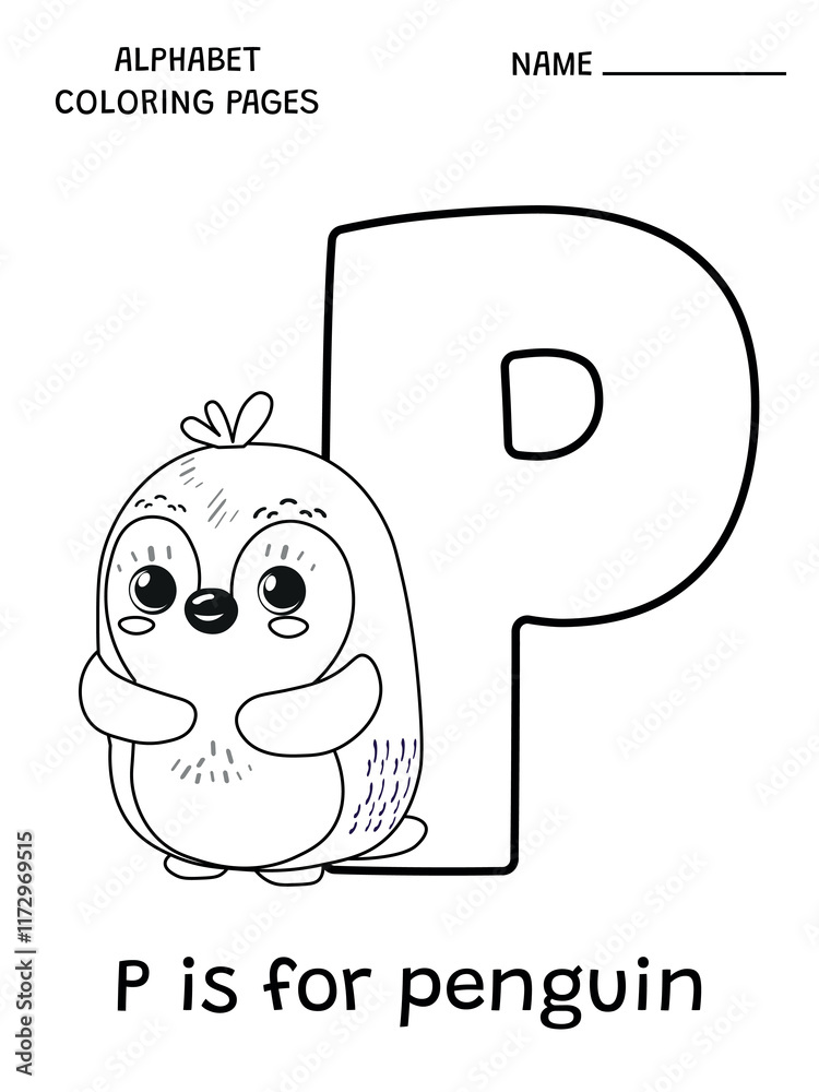 English alphabet coloring page P is for penguin Stock Vector | Adobe Stock