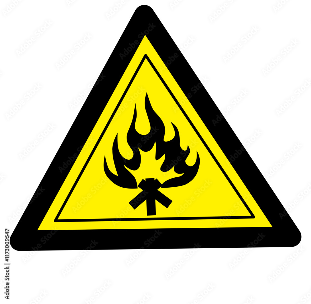 Flammable substances sign. Vector illustration of yellow triangle ...