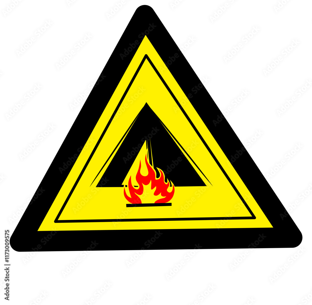 Flammable substances sign. Vector illustration of yellow triangle ...