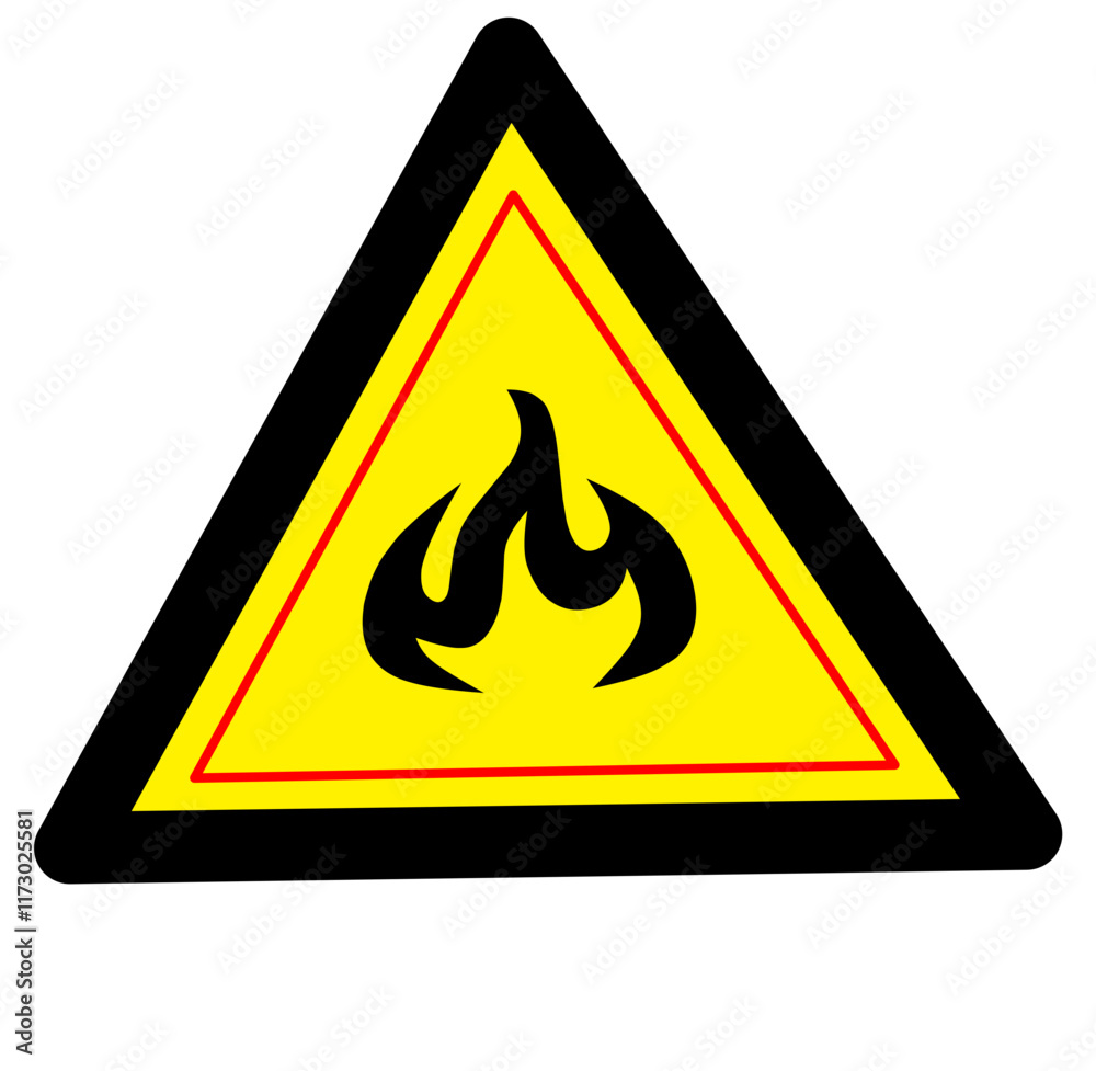 Flammable substances sign. Vector illustration of yellow triangle ...