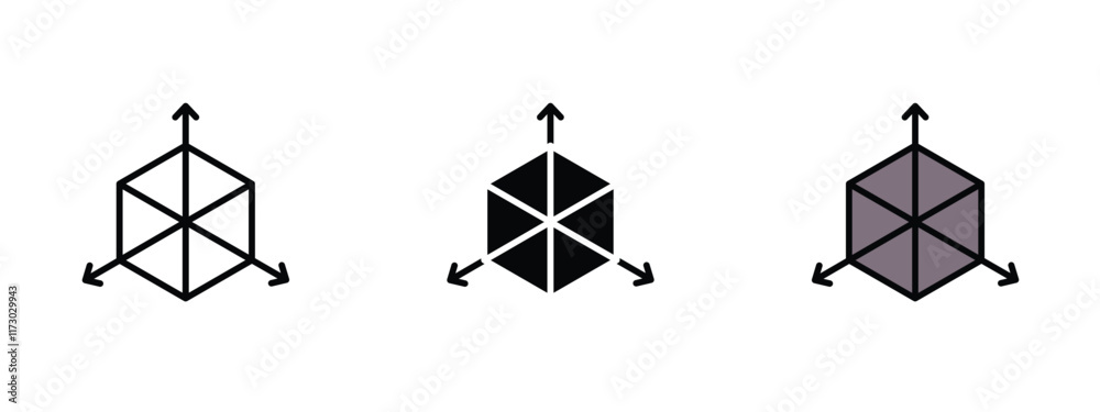 Set of 3 "Bim" icons with 1 line, 1 silhouette n 1 colored icon with an ...