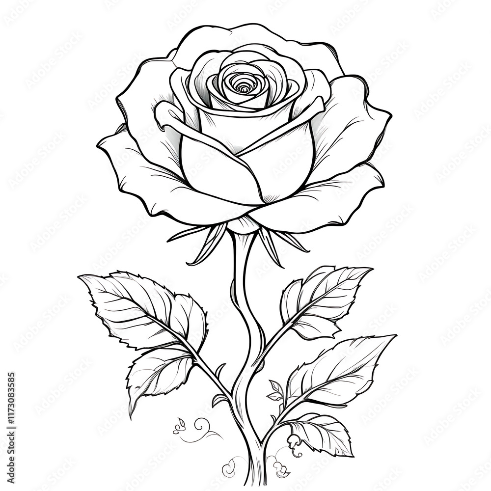 Rose Coloring Pages, thin clean line art with no shading or texture ...