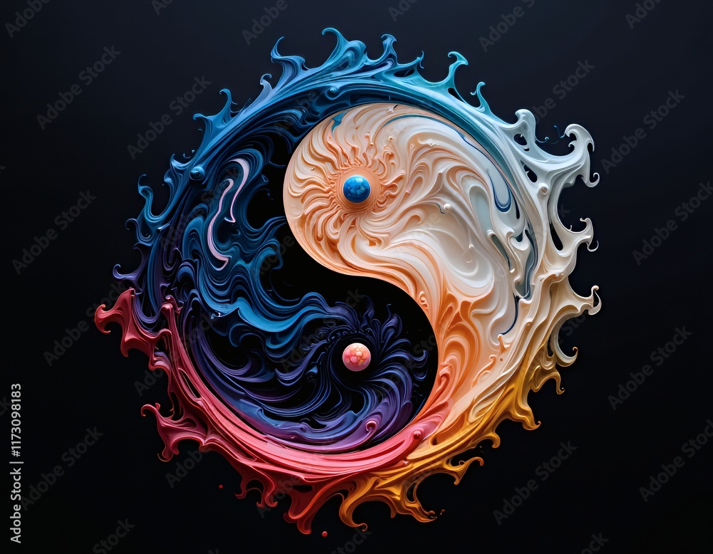 Abstract Yin Yang Symbol: A 3D Digital Art Depiction of Harmony and Balance Stock Illustration ...