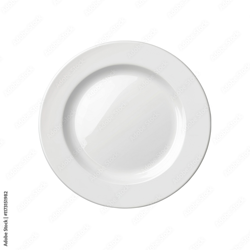 White round ceramic plate shown from a side view, featuring a simple ...
