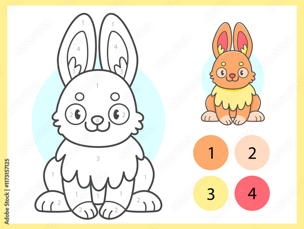 Color by numbers coloring book for kids with cute ginger rabbit ...