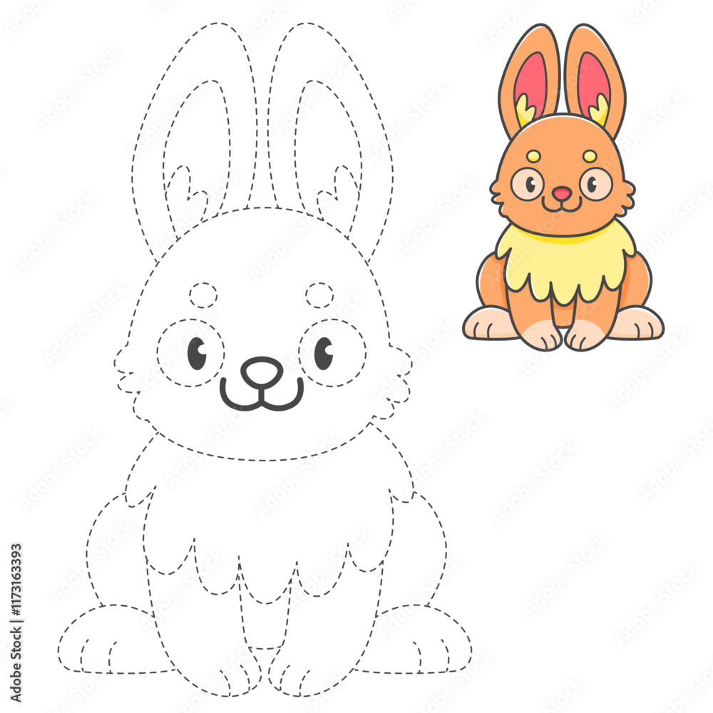 Trace and color coloring book with ginger rabbit for kids. Coloring ...