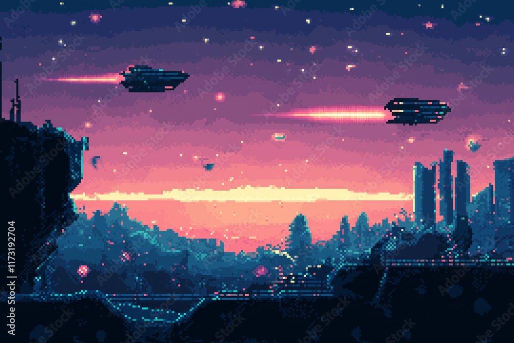 Pixel art background.8 bit game. retro game. for game assets in vector ...