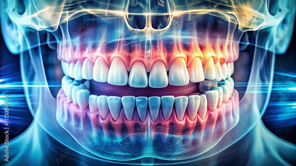 Double Exposure Dental X-Ray & Healthy Teeth: Close-up Examination ...