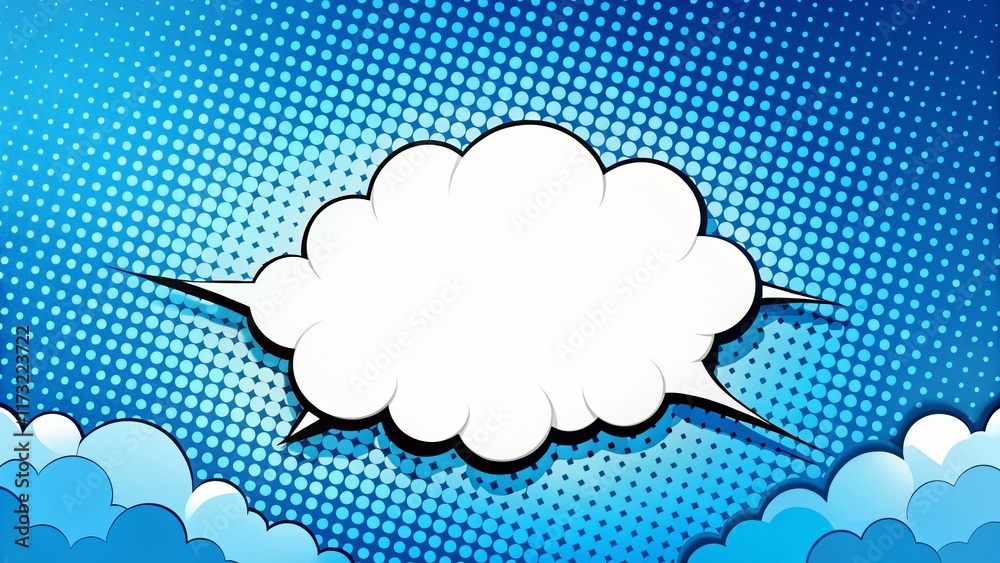 Empty Comic Book Panel Background with Clouds and Halftone Effect ...