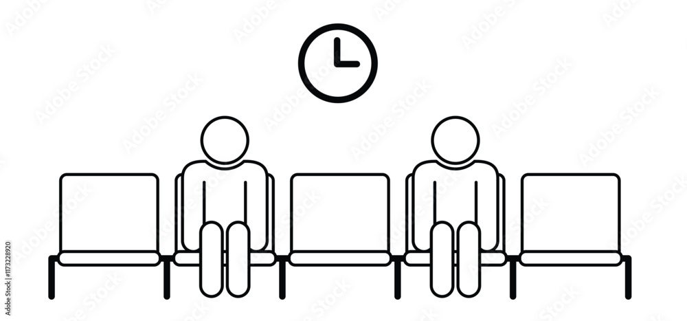 Cartoon waiting room icon. Doctor, office, patient waiting room with ...