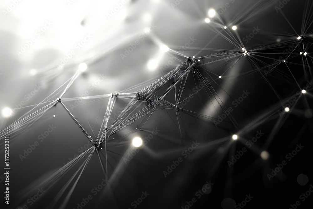 Interconnected digital nodes representing a network virtual space graphic design abstract ...