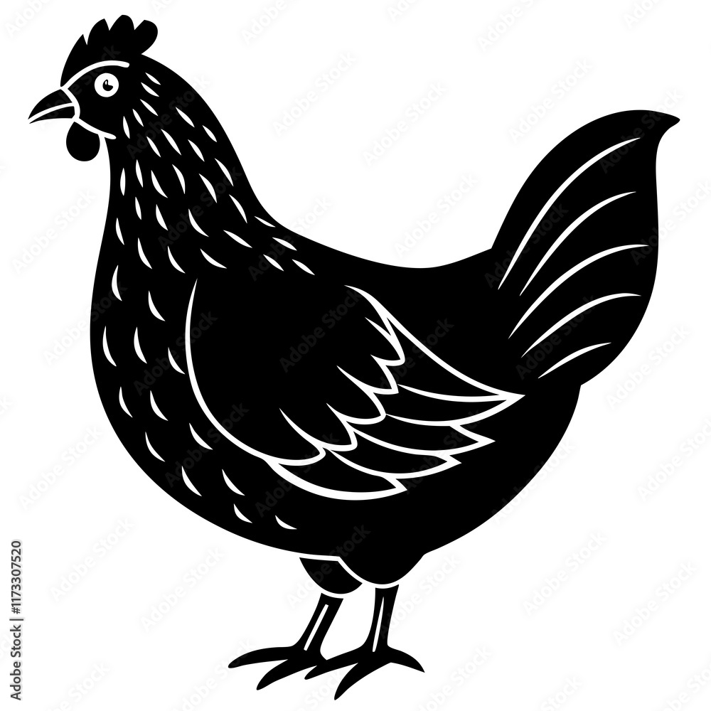 Cute Silhouette of a Chicken line art vector cartoon illustration Stock ...