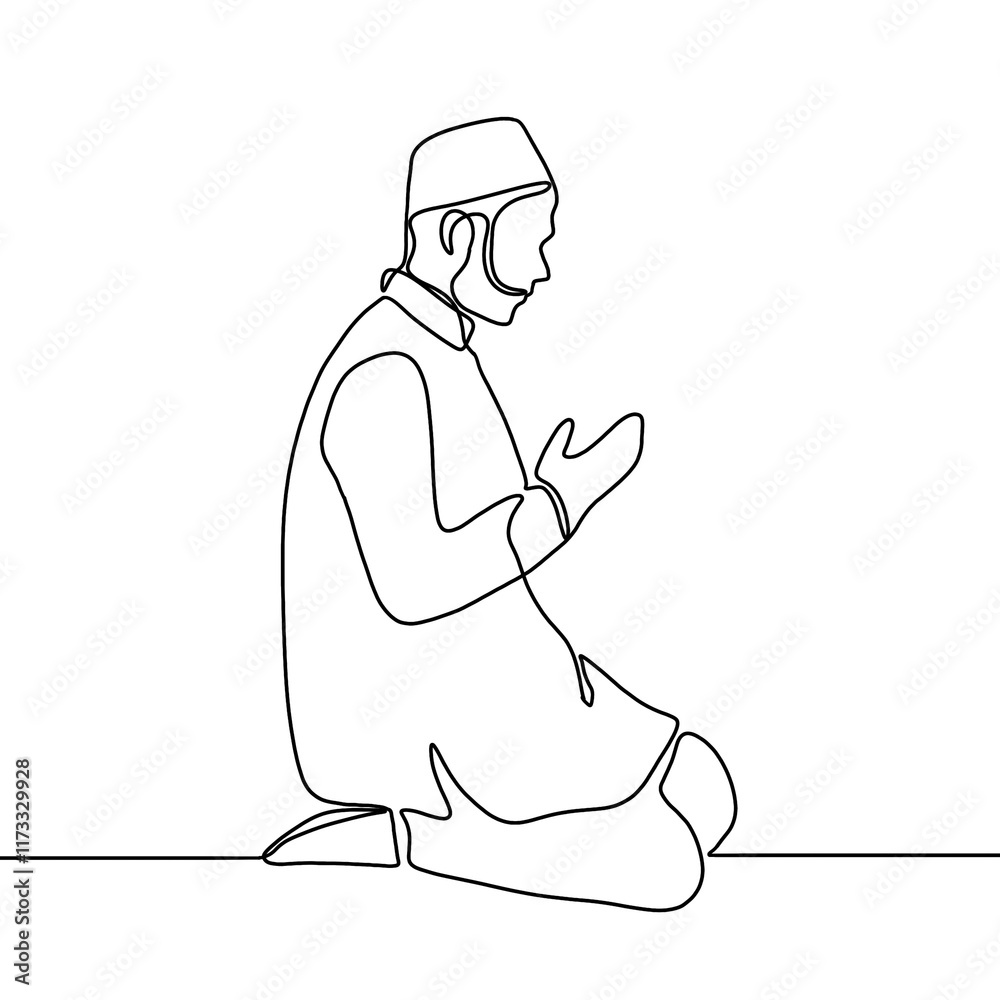 Muslim praying - single line drawing. Continuous line drawing of muslim ...