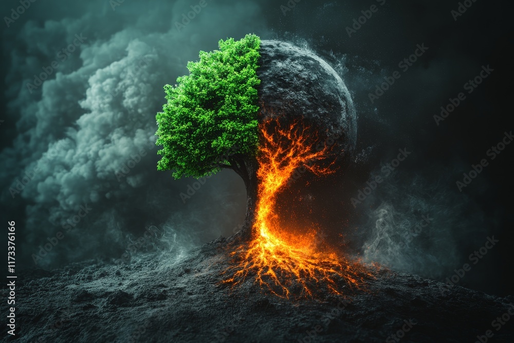 Contrasting elements of nature depict the balance between life and ...