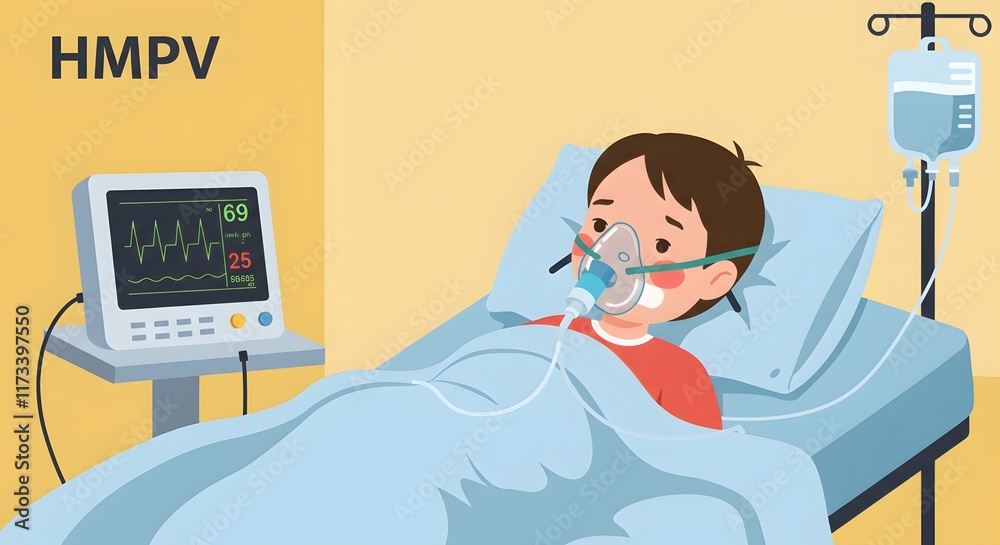 Child receiving oxygen therapy for HMPV human metapneumovirus in ...