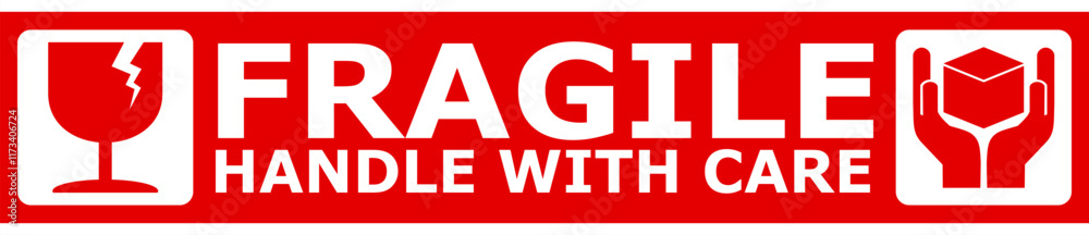 sticker fragile handle with care, red fragile warning label with broken ...