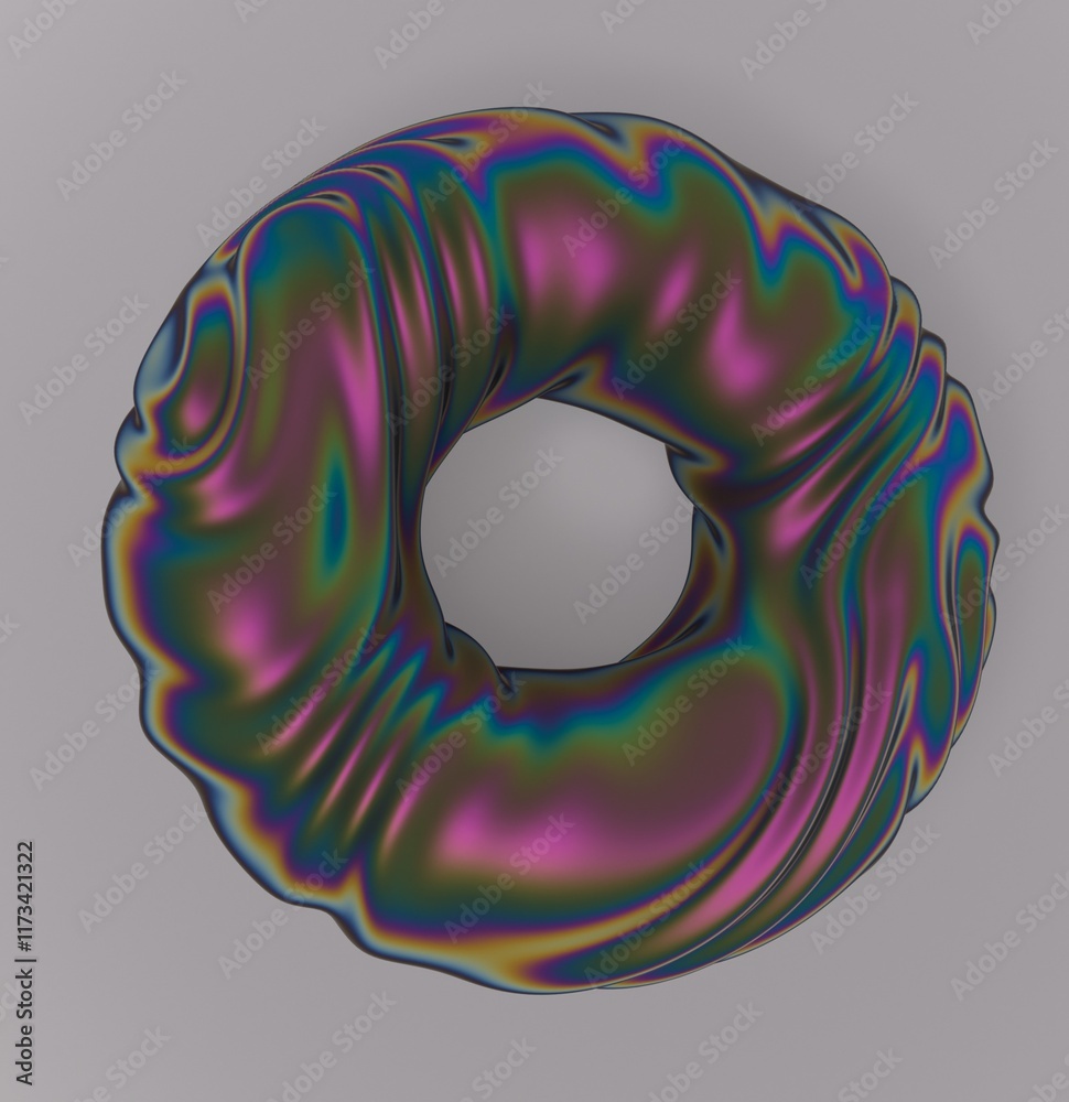 Abstract futuristic 3D illustration of a glitched torus in holographic ...