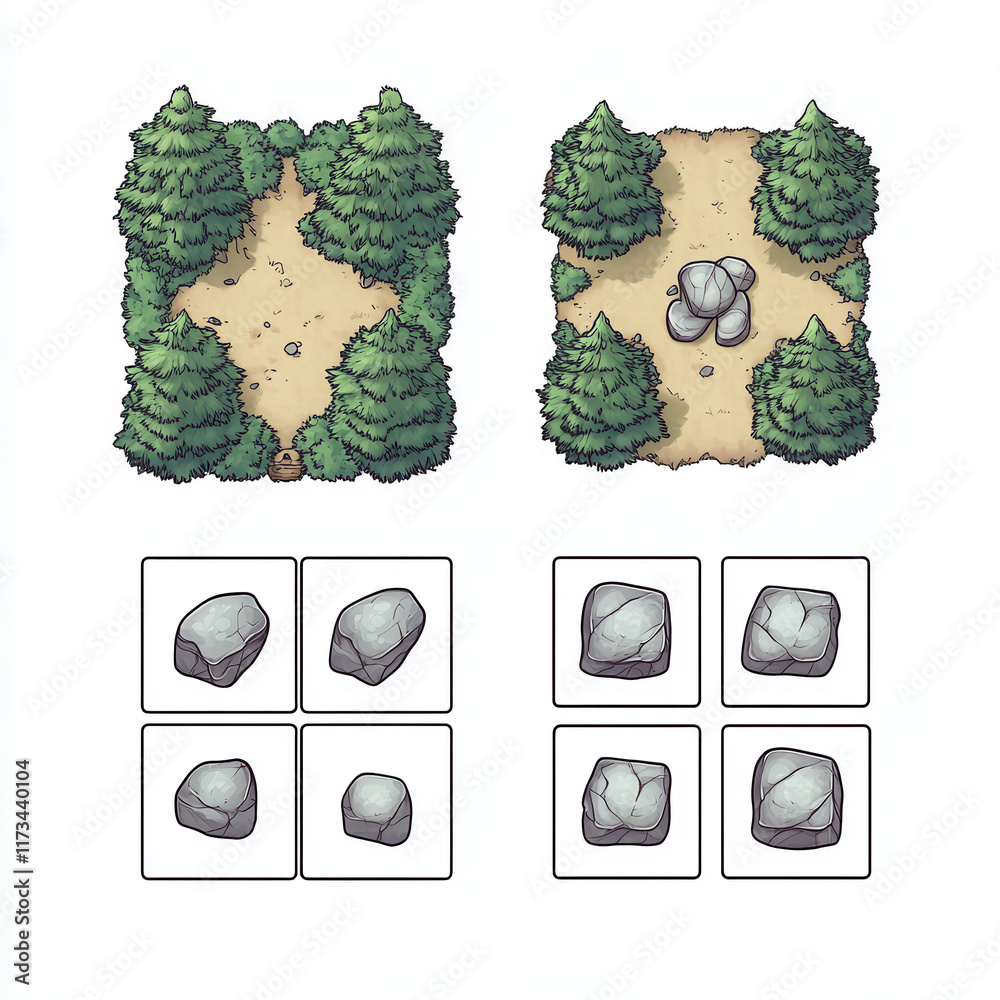 2D Cartoon Forest Scene Top View Artwork Stock Illustration | Adobe Stock