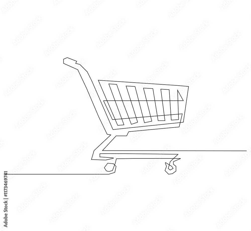 Shopping cart continuous line. Continuous one line drawing trolly ...